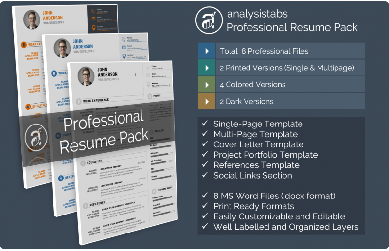 Professional Resume Templates Pack | Analysistabs® Pro