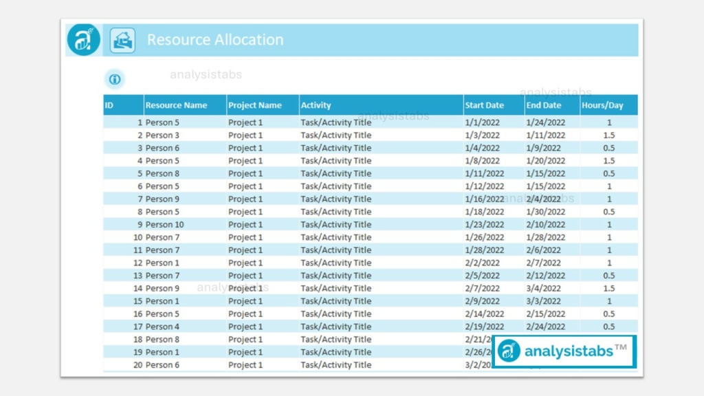 Simple Project Resource Management Excel Template