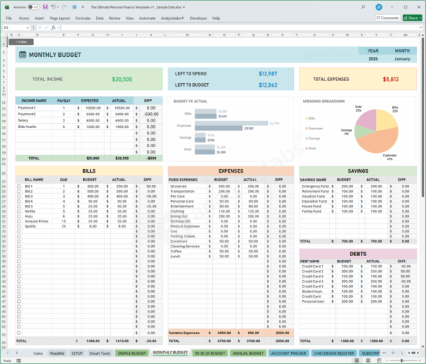 Ultimate Personal Finance Excel Templates | Budget, Debt, Net Worth ...