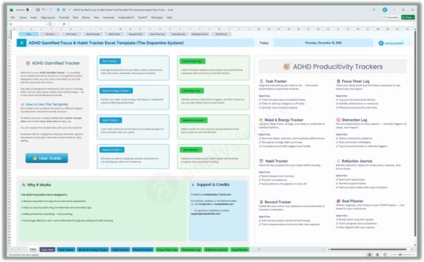 ADHD Gamified Focus & Habit Tracker Excel Template | The Dopamine System