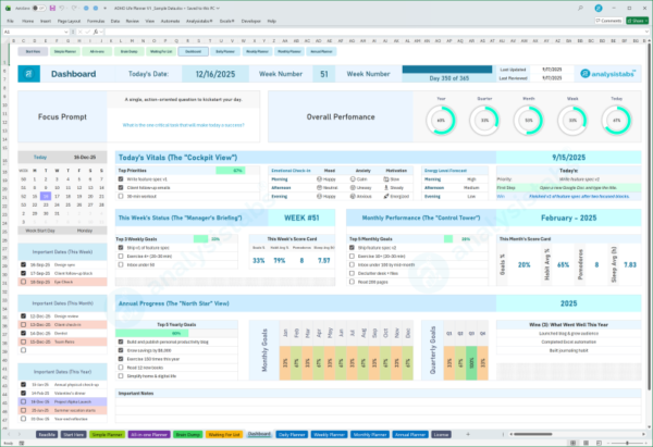 ADHD Life Planner Excel Template (Daily, Weekly & Dashboard)